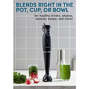 Elite Gourmet EHB3201 Immersion Hand Blender 300 Watts 2 Speed Mixing with Detachable Blades, Detachable Wand Stick Mixer, Smoothies, Baby Food, Soup, Charcoal Black