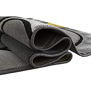 HR Orangish Yellow/Grey/Silver/Black/Abstract Area Rug Modern Contemporary Circles | Bedroom Rug with Wave Design Pattern (5' x 7')