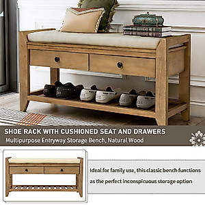 FRANSOUL Shoe Cushioned Seat and Drawers, Multipurpose Storage Bench for Entryway/Dining Living Room,Khaki