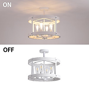 Hchunqjor Modern Farmhouse Flush Mount Light Fixture, 16.5in Distressed Wood Cage, for Kitchen Entryway Living Room