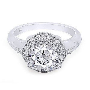 SAVEARTH DIAMONDS 1 3/4 Carat Round Cut Lab Created Moissanite Diamond Halo Engagement Wedding Band Ring In 14K White Gold Over Sterling Silver Jewelry For Women (1.75 Cttw) Size- 4.5