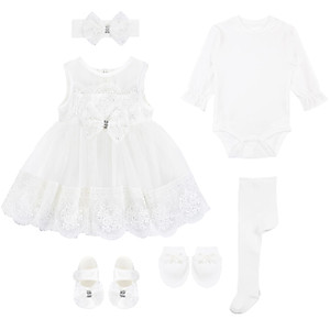Taffy Baby Girl Christening Baptism Embroidered Dress Gown 6 Piece Deluxe Set 0-3 Months, White