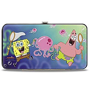 Nickelodeon unisex adults Buckle-down Hinge - Patrick Starfish & Spongebob Jellyfishing + Jellyfish Catch Pose Wallet, Spongebob Squarepants, 7 x 4 US