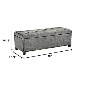 FIRST HILL FHW Thomas Rectangular Storage Ottoman Bench, Large, Stone Grey