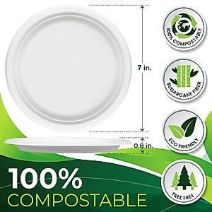 BIRCHIO 150pcs 100% Compostable Small Paper Plates (7 in), Heavy Duty, Eco Friendly Appetizer & Dessert Plates, Biodegradable Sugarcane Fiber