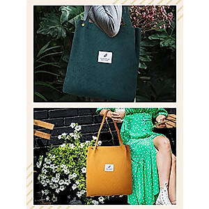 Sweetude 6 Pieces Corduroy Bags for Women Tote Bag with Pockets Corduroy Underarm Bag Women's Shoulder Handbags Big Capacity Shopping Bag