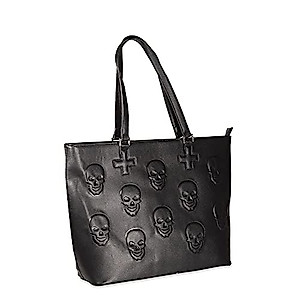 Lost Queen Women’s Gothic Embossed Skulls Handbag Alternative Ladies Satchel Purse Menth Bag