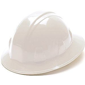 Pyramex Safety SL Series Full Brim Hard Hat, 4-Point Ratchet Suspension, White, Medium
