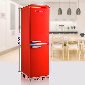 Galanz GLR74BRDR12 Retro Refrigerator with Bottom Mount Freezer Frost Free, Dual Door Fridge, Adjustable Electrical Thermostat Control, 7.4 Cu Ft, Red