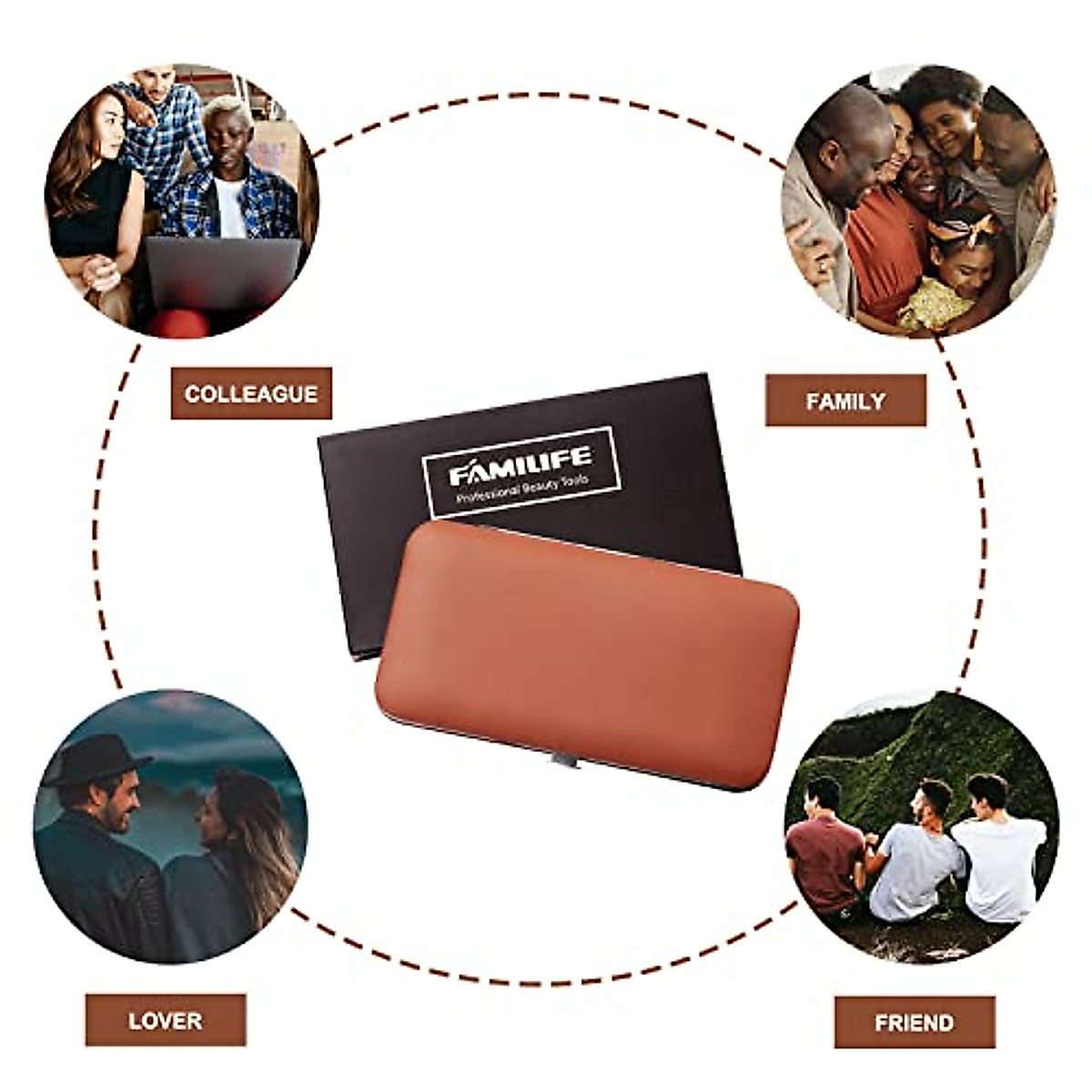 Manicure Set, FAMILIFE Manicure Kit - Nail Kit Mens Grooming Kit Pedicure Kit 9PCS Gifts for Men Boyfriend Nail Clipper Set Stainless Steel Professional Nail Set Care Manicure Tools Leather Case Brown