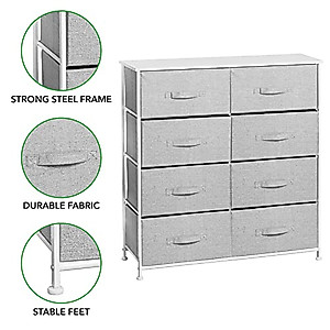 mDesign 38.31" High Steel Frame/Wood Top Storage Dresser Furniture Unit with 8 Removable Fabric Drawers - Large Bureau Organizer for Bedroom, Living Room, or Closet - Lido Collection, Gray