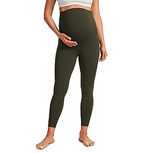 CRZ YOGA Womens Butterluxe Maternity Leggings over The Belly 25" - Buttery Soft Workout Activewear Yoga Pregnancy Pants Olive Green Small