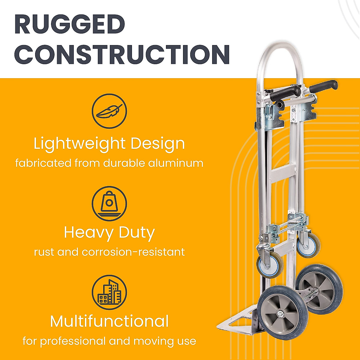 HaulPro Junior Heavy Duty Convertible Hand Truck with Double Grip Handles - Aluminum Dolly Cart for Moving - 1,000 LB Capacity - Converts from Hand Truck to Platform Push Cart - 52" L x 41" W x 44" H