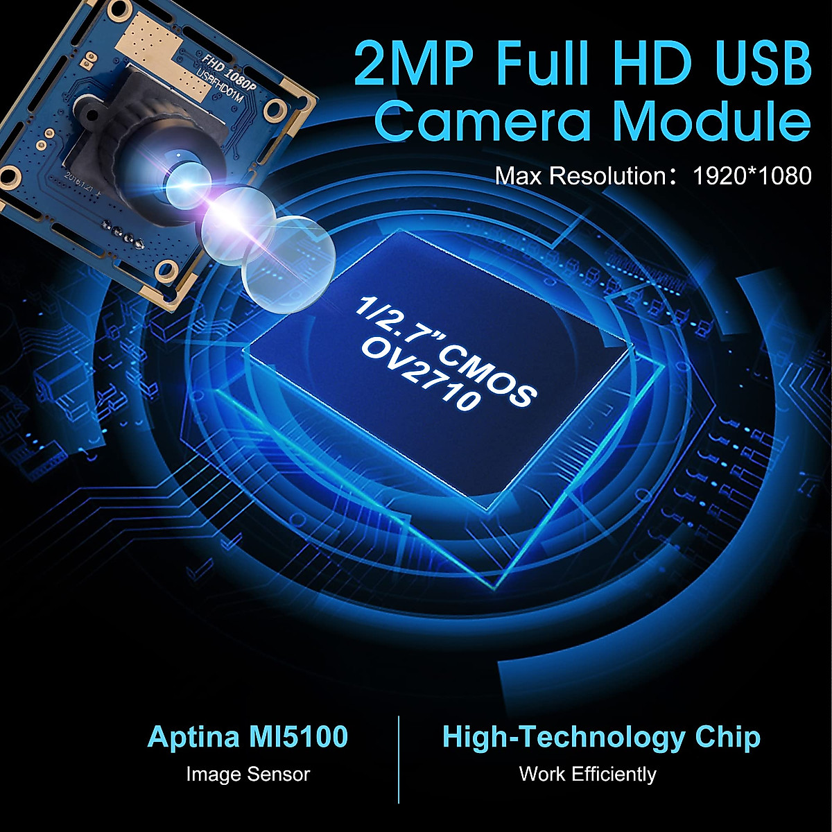 1080P USB Camera Module Wide Angle High Speed 2.1mm Lens PC Camera for Computer Mini UVC USB2.0 Lightburn Camera OV2710 USB Security Camera High Frame 100fps Web Camera Board for Raspberry Pi
