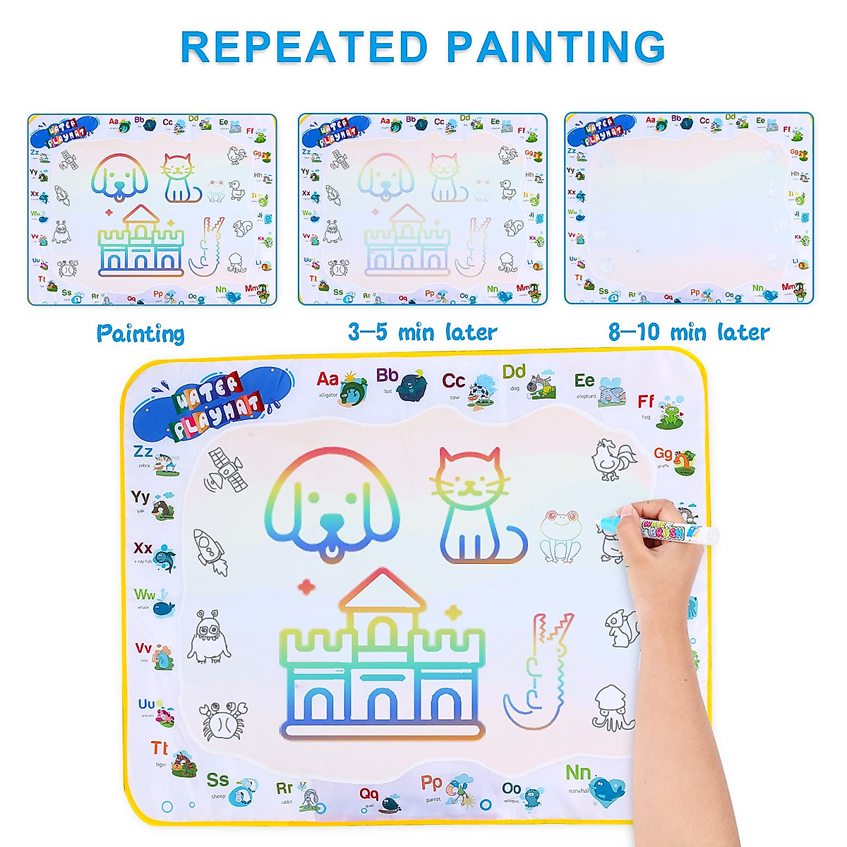 40 X 32 in Water Doodle Mat Water Graffiti Pad Creative Watercolor Pad Kids Toy Boys Girls Drawing and Writing Drawing Pad (Large)