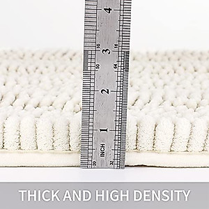 TENGTENGLINK Bath Mats for Bathroom White,Thick Soft Chenille Floor Mats,16x24 Inches Non Slip Shower Mats Ultra Water Absorbent Doormat.-Ivory White