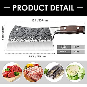 Full Tang 8 Inch Butcher Knife - Professional Hand Forged Heavy Duty Kitchen Chef Knife Meat Cleaver - German High Carbon Stainless Steel Kitchen Chef Knives for Home & Restaurant,Best Gifts