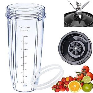[New Model] Replacement 7 Fins Male Blade&32oz Blender Cup Compatible For Nutri Ninja Blender [4 Inch Male 7 Fins Blade]
