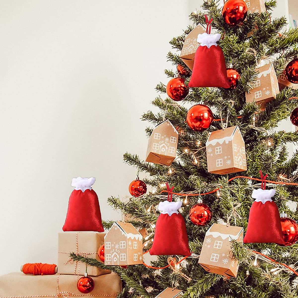 15 Pieces Christmas Velvet Drawstring Bag Red Christmas Tree Ornament Drawstring Gift Bags Velvet Santa Gift Wrap Bags Christmas Decorations Pouch Packaging Drawstring Bag for Christmas Decor Storage
