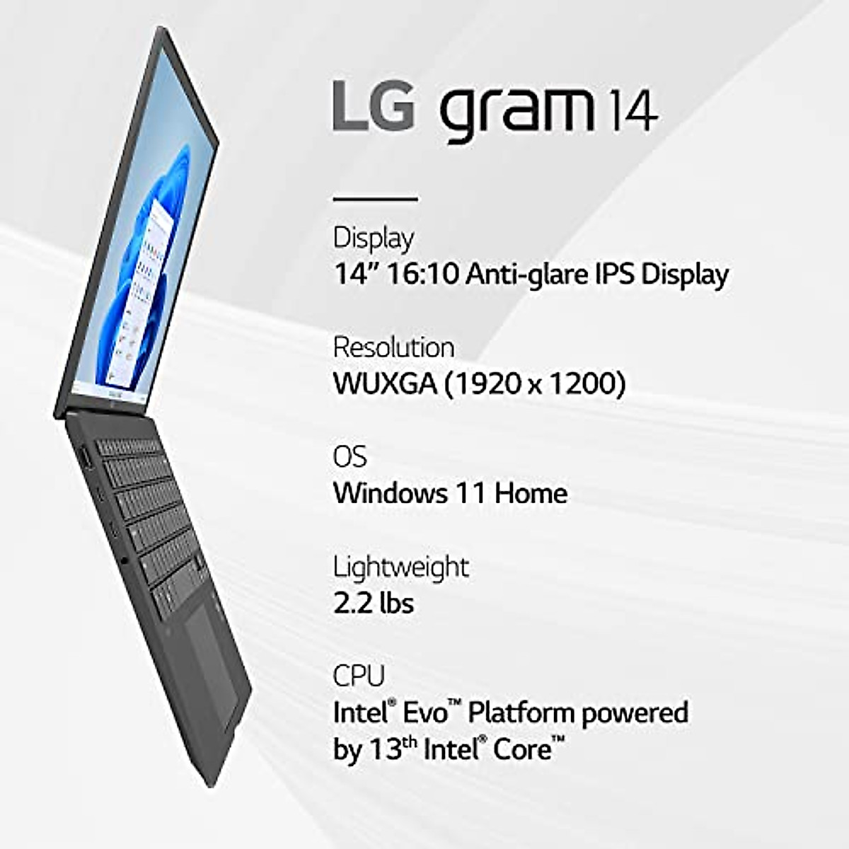 LG gram 14” Lightweight Laptop, Intel 13th Gen Core i7 Evo Platform, Windows 11 Home, 32GB RAM, 1TB SSD, Black