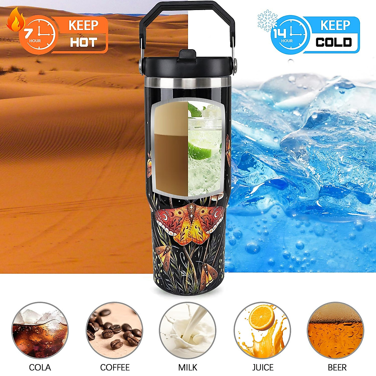Unyopsa Mushroom Tumbler with Handle 30oz Vacuum Insulated Mushroom Cup with Lid and Straw Mushroom Gifts for Women Men