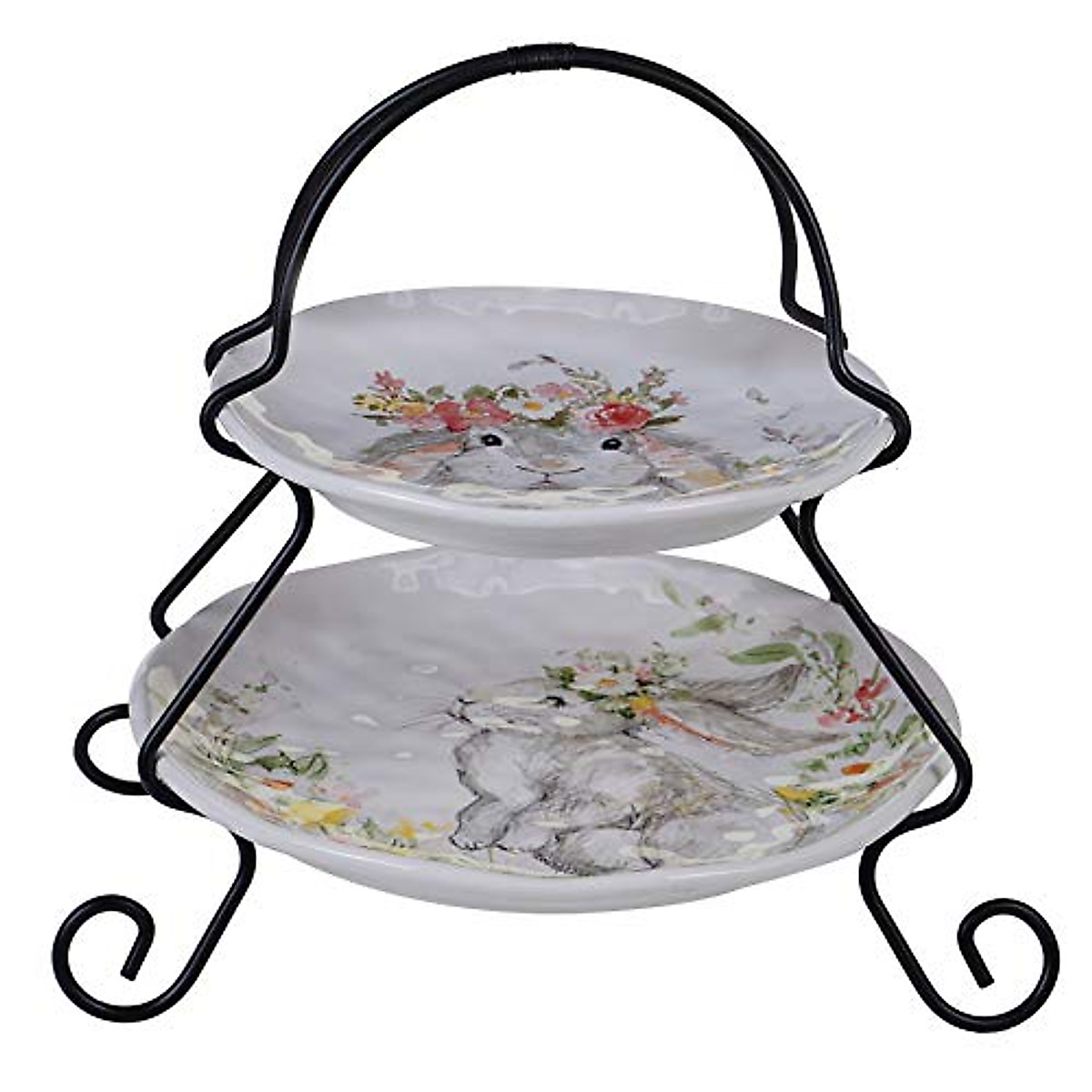 Certified International Sweet Bunny 2-Tier Server with Metal Rack, 7" & 9" Diameters, Multicolored
