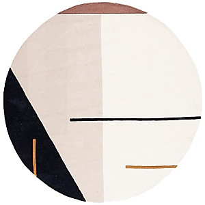 SAFAVIEH Fifth Avenue Collection 3' Round Ivory/Black FTV110A Handmade Minimalist Mid-Century Modern Abstract Premium New Zealand Wool Entryway Foyer Living Room Bedroom Kitchen Area Rug