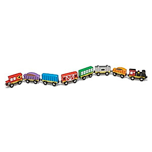 Melissa & Doug Wooden Train Cars (8 pcs) - Magnetic Train, Wooden Train Toys, Train Sets For Toddlers And Kids Ages 3+