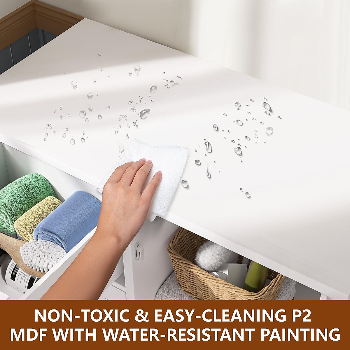 MUPATER Small Storage Cabinet Organizer with 4 Drawers and 1 Cupboard, Freestanding Compact Floor Towel Cabinet for Bathroom and Entryway, White