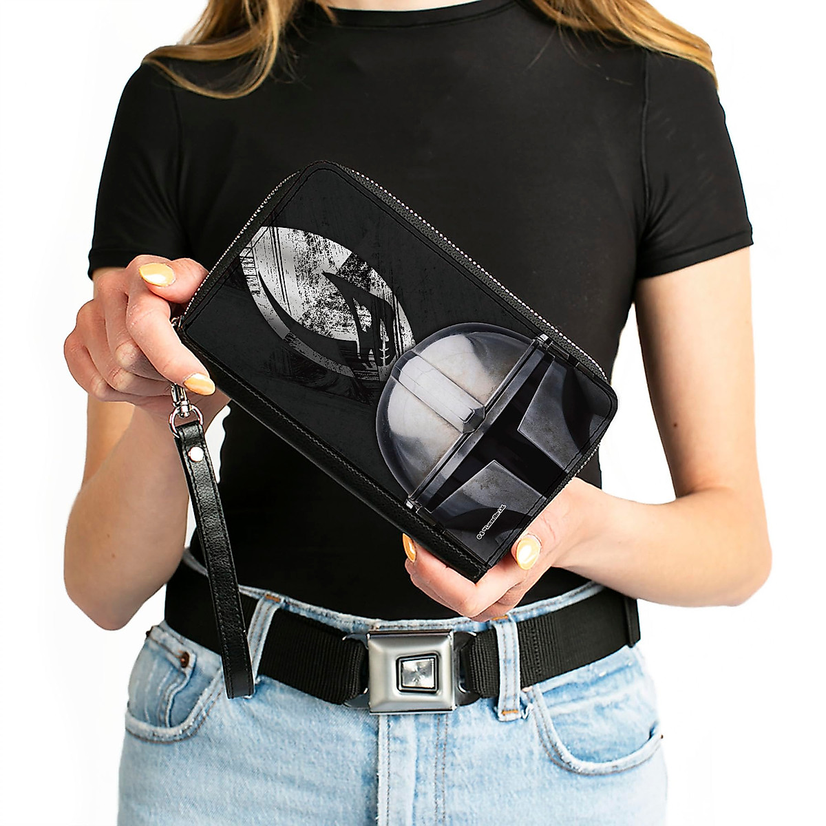 Buckle-Down Women's PU Zip Around Wallet Rectangle-Star Wars The Mandalorian, 7.5"x4.5"