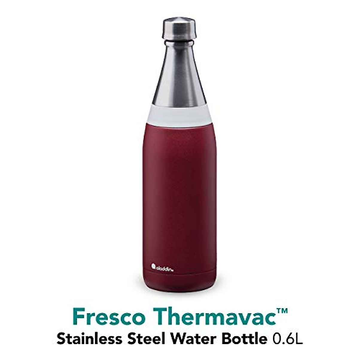 Aladdin Fresco Thermavac Stainless Steel Water Bottle, 0.6L, Burgundy Red