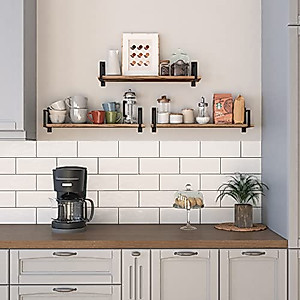 Wallniture Toledo Wood Floating Shelves for Wall Storage, Floating Bookshelf Set of 3, 24"x6" Rustic Wall Shelves for Living Room, Bedroom, Kitchen, Bathroom Storage, Burned Finish