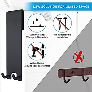 KOHUIJOO Shower Door Hooks, 7-Inch Over Door Hooks for Bathroom Frameless Glass Shower Door Stainless Steel Towel Hooks Heavy Duty Rack Hooks for Robe,Towel, Drilling-Free 2pcs (Long Black)