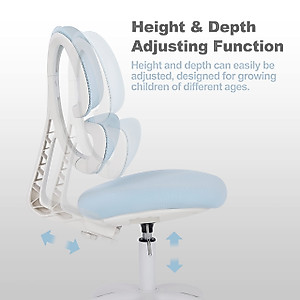 QualiSky Kids Desk Chair, Boy's Girl's Child's Children Teenager Study Office Computer Chair, Ergonomic Design, Adjustable Height and Seat Depth, Lumbar Support, Swivel Type (Blue)