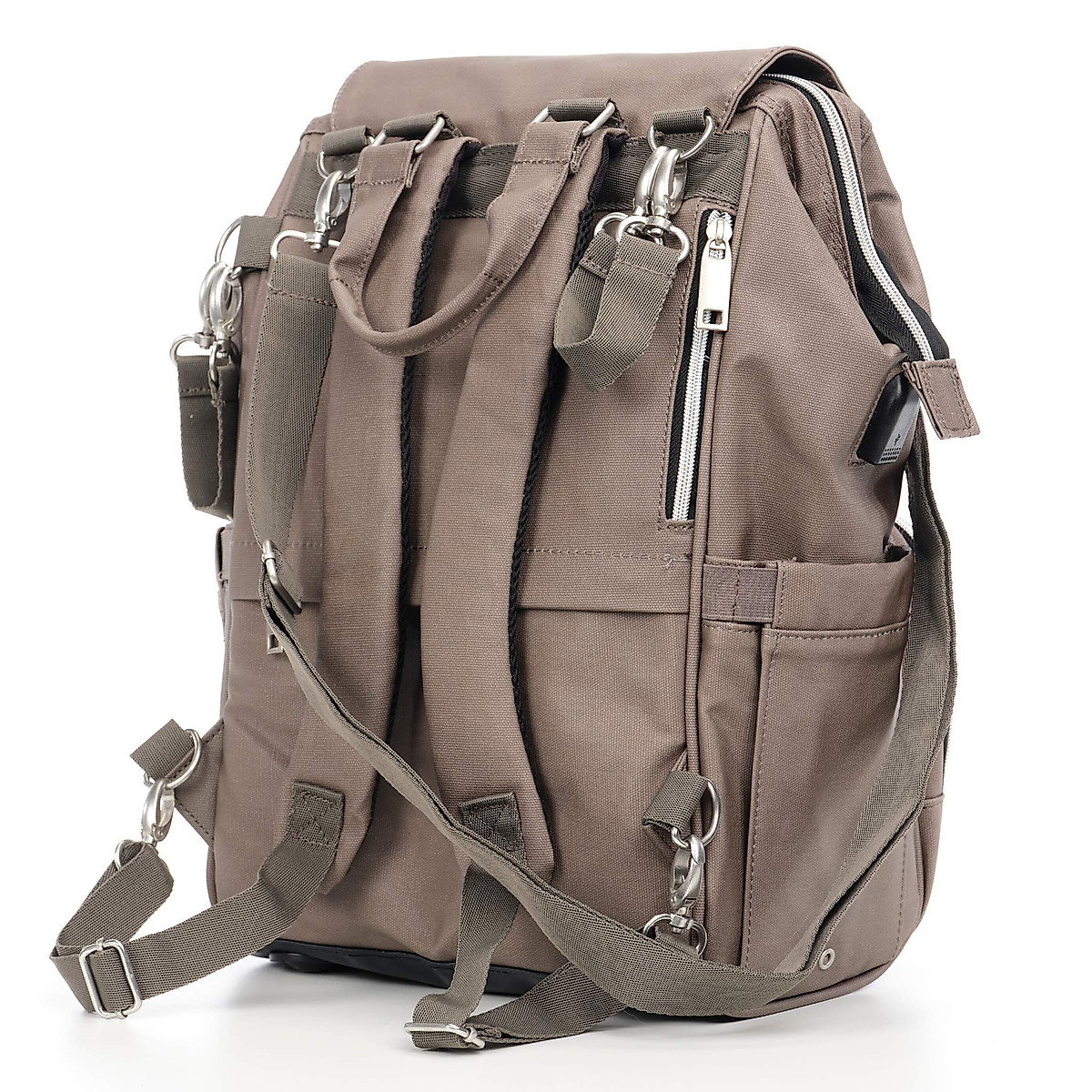 The Kennedy Diaper Bag Backpack for Mom or Dad with Stroller Straps, Baby Changing Pad & USB Hub, Neutral (Grey)