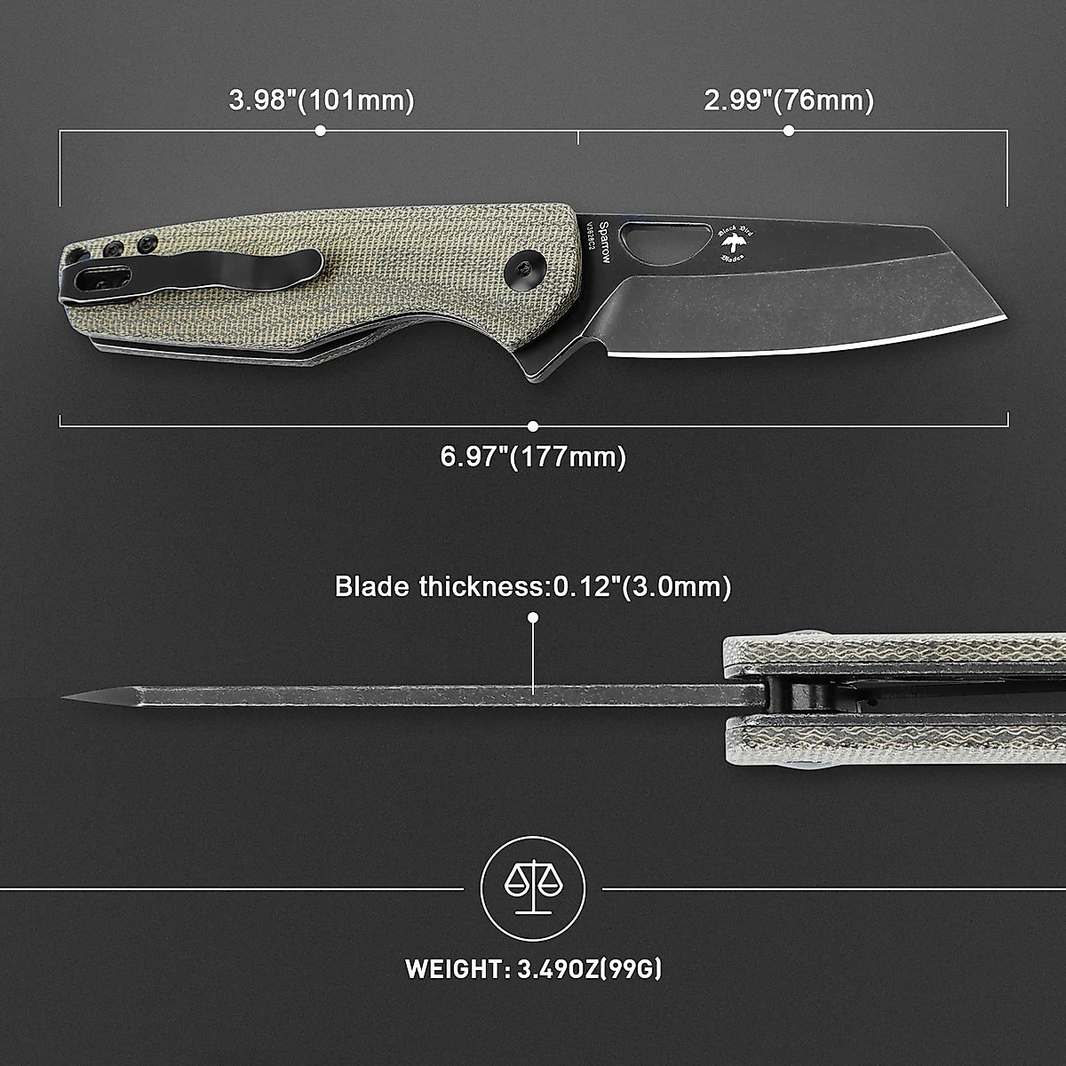 Kizer Sparrow Pocket Knife, 2.99 Inches 154CM Blade Green Micarta Handle EDC Folding Camping Knife, Small Hunting Survival Knife for Man Women, EDC Gentleman Knife, V3628C2