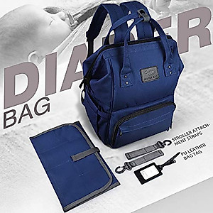 Qipi Diaper Bag - Spacious & Smart Multi-Function Nappy Bag w/ Changing Pad - Deep Blue