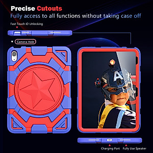 TiMOVO Case for iPad 10th Generation 10.9 inch 2022, iPad 10th Gen Case with Kickstand, [Built-in Screen Protector] Heavy Duty Shockproof Rugged Protective Cover for Kids - Blue & Red