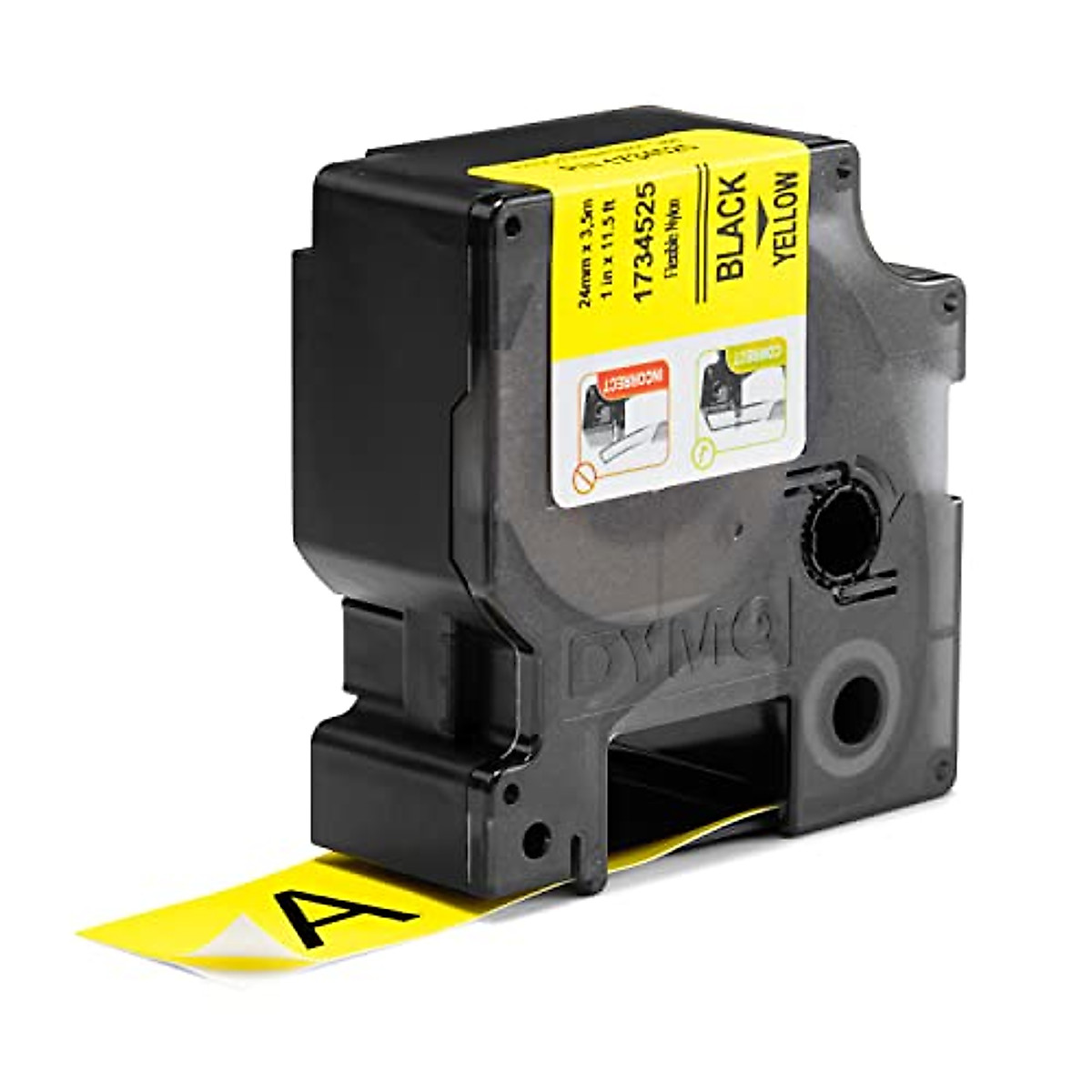 DYMO Industrial Labels for DYMO Industrial Rhino Label Makers, Black on Yellow, 1", 1 Roll (1734525)