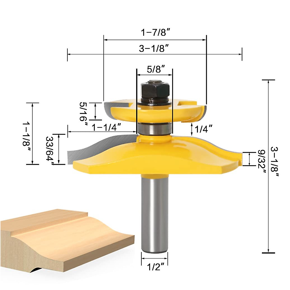 3 PCS Router Bit Set, 1/2-Inch Shank Round Over Raised Panel Cabinet Ogee Door Rail and Stile Router Bits, Woodworking Wood Cutter