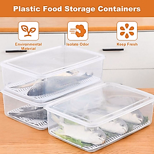 YAYODS 6 Pack Food Storage Containers for Fridge Plastic Refrigerator Storage Containers with Removable Drain Plate and Lid, Stackable Freezer Food Storage Containers for Fruits, Vegetables, Meat