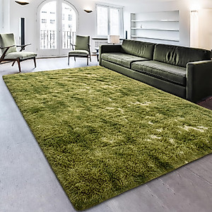 Maxsoft M Fluffy Shag Bedroom Rug, 5x8 Feet Tie-dye Green Area Rugs for Living Room Nursery Bedside, Fuzzy Plush Dorm Rug for Girls Kids, Furry Carpet for Indoor Modern Soft Home Decor