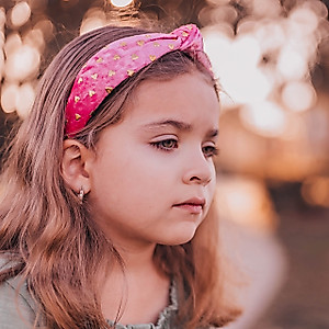 FROG SAC Pink Heart Headband for Girls, Studded Knotted Headbands for Kids, Cute Stud Knot Head Bands, Little Girl Velvet Hair Accessories, Fashion Hair Bands for Children