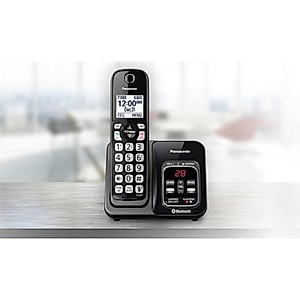 PANASONIC Expandable Cordless Phone System with Link2Cell Bluetooth, Voice Assistant, Answering Machine and Call Blocking - 3 Cordless Handsets - KX-TGD563M (Metallic Black)