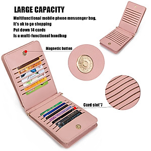 myfriday Lightweight Crossbody Phone Bag for Women, Small Shoulder Bag Cell Phone Wallet Purses and Handbags with 14 Credit Card Slots