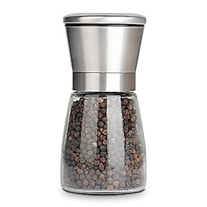 Pepper Grinder Pepper Mill, Salt Grinder Refillable,(Single Package) Adjustable Coarseness Black Pepper Grinder, Stainless Steel Sea Salt Shaker with Ceramic Rotor (1 pack)