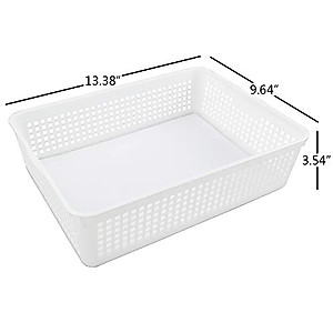 Yarebest 6-Pack Plastic Basket Tray, Shallow Paper Storage Tray, A4 Size, White