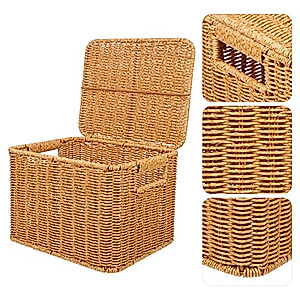 Zerodeko Baskets Woven Basket Wicker Basket Organizer with Lid Handwoven Seagrass Storage Bins Box Rectangular Plastic Basket Storage Organizer Wicker Basket for Home Office Shelf Storage Basket