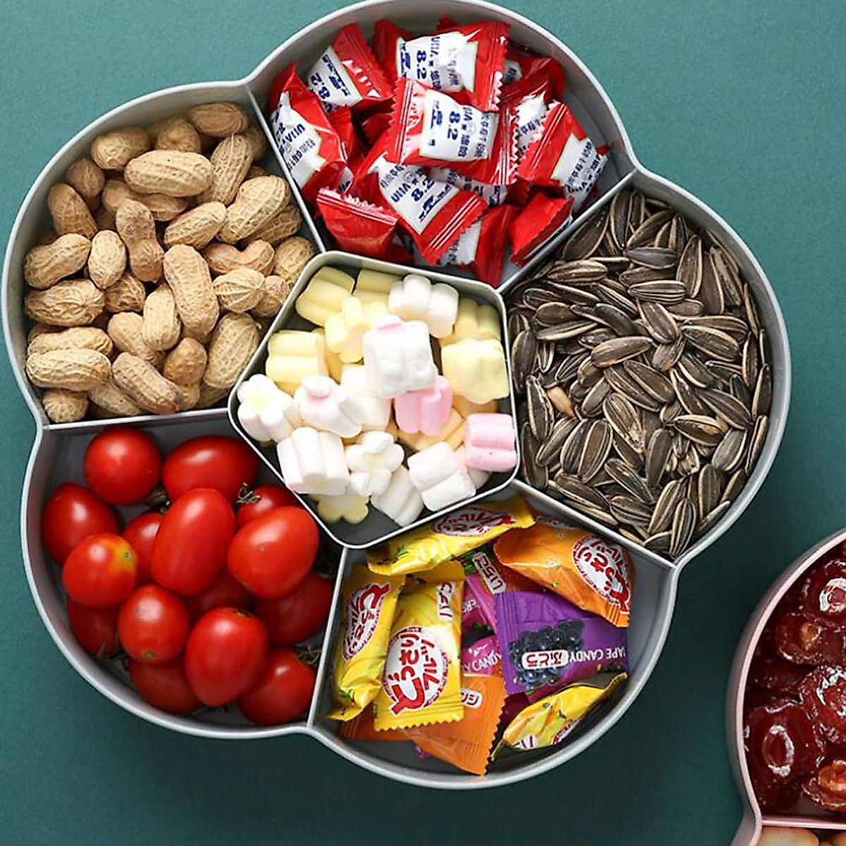 Cabilock New Year Candy Container Snack Sectional Dish Fruit Serving Tray Snack Tray Seperate Candy Plate Fruit Tray Flower Shaped Nut Container Snack Serving Platter Tray Appetizer Desktop