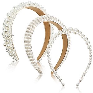 Hoteam 3 Pcs Pearl Headbands for Women White Faux Pearl Rhinestones Hairbands Bridal Hair Hoop Wedding Hair Accessories